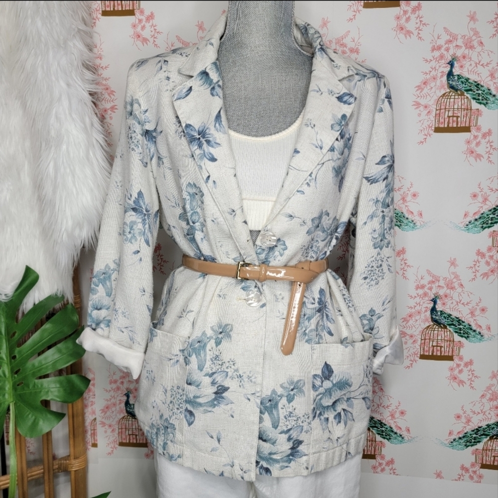 Vintage Sag Harbor Linen Floral Blazer Single Breasted - Gem